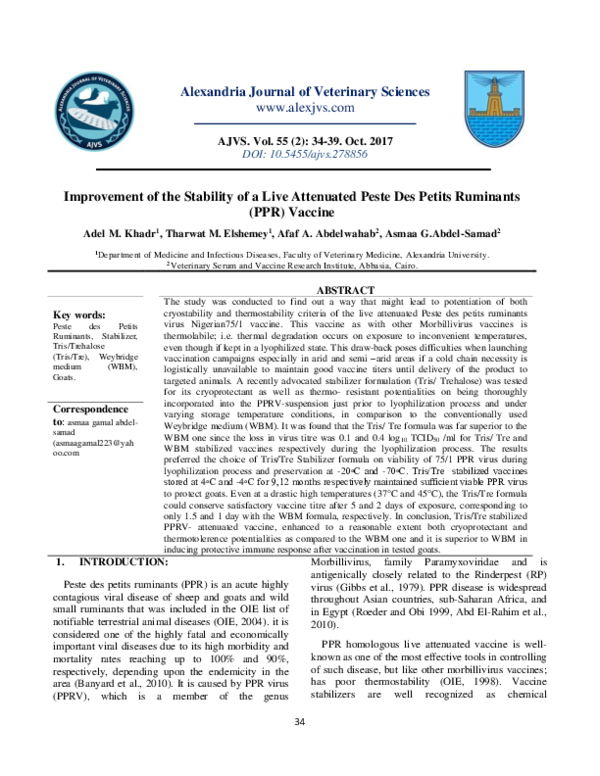 (PDF) Improvement of the Stability of a Live Attenuated Peste Des ...