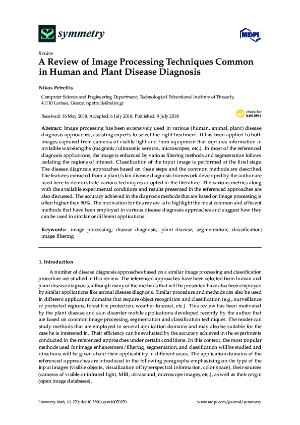 (PDF) A Review of Image Processing Techniques Common in Human and Plant ...