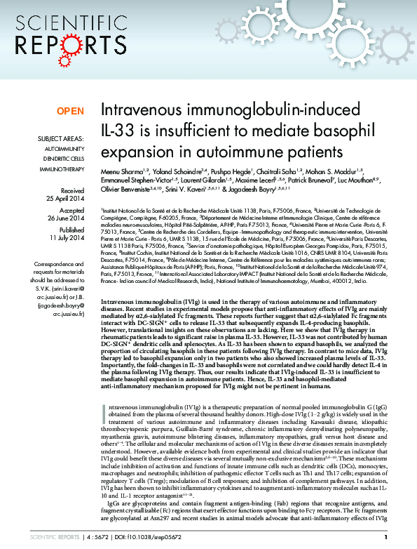 (PDF) Intravenous immunoglobulin-induced IL-33 is insufficient to mediate basophil expansion in ...