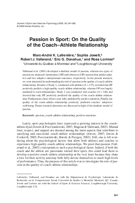 (PDF) Passion in Sport: On the Quality of the Coach–Athlete Relationship