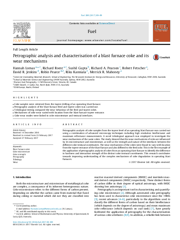 (PDF) Petrographic analysis and characterisation of a blast furnace coke and its wear mechanisms