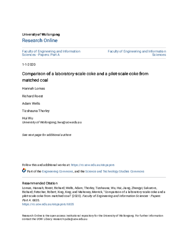 (PDF) Comparison of a laboratory-scale coke and a pilot-scale coke from ...