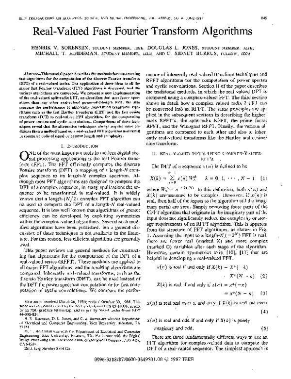 (PDF) Real-valued fast Fourier transform algorithms