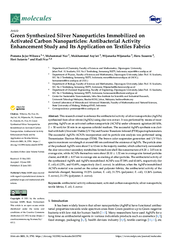 Pdf Green Synthesized Silver Nanoparticles Immobilized On Activated Carbon Nanoparticles