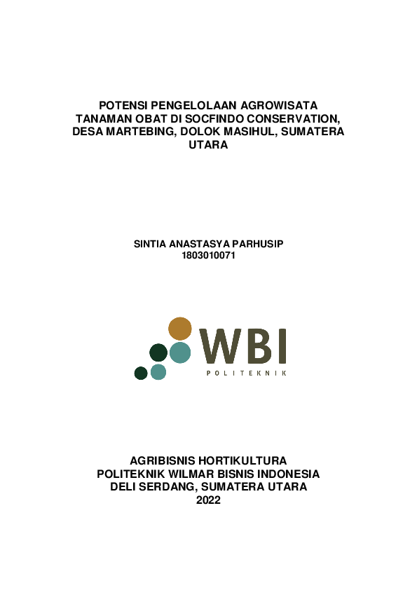 (PDF) POTENSI PENGELOLAAN AGROWISATA TANAMAN OBAT DI SOCFINDO CONSERVATION