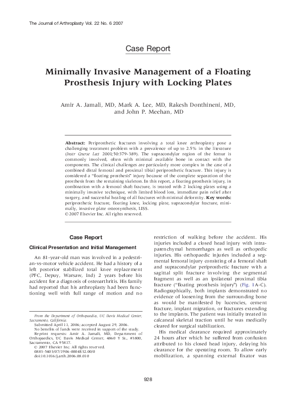 (PDF) Minimally Invasive Management of a Floating Prosthesis Injury ...