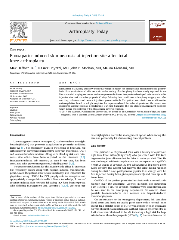 (PDF) Enoxaparin-induced skin necrosis at injection site after total ...
