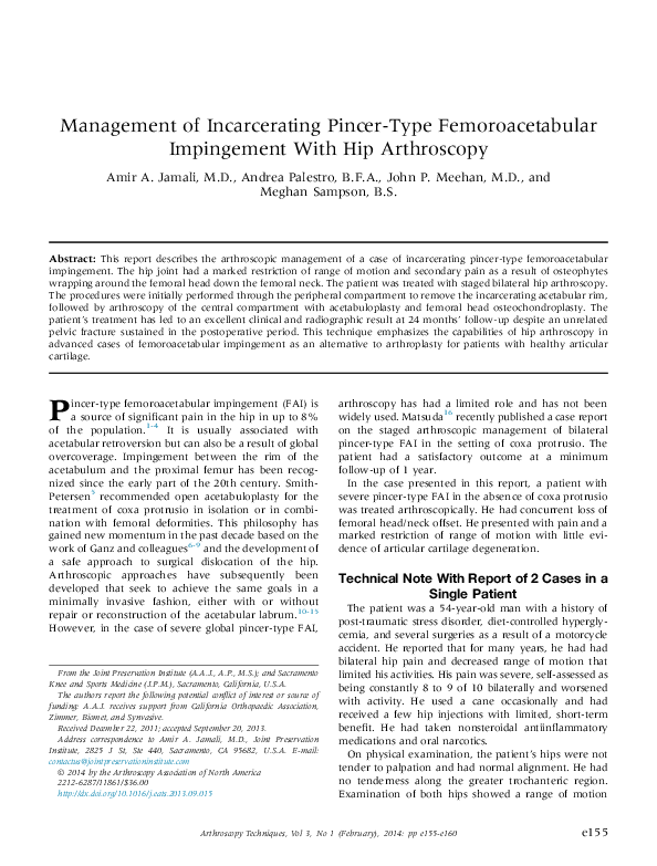 (PDF) Management of Incarcerating Pincer-Type Femoroacetabular ...