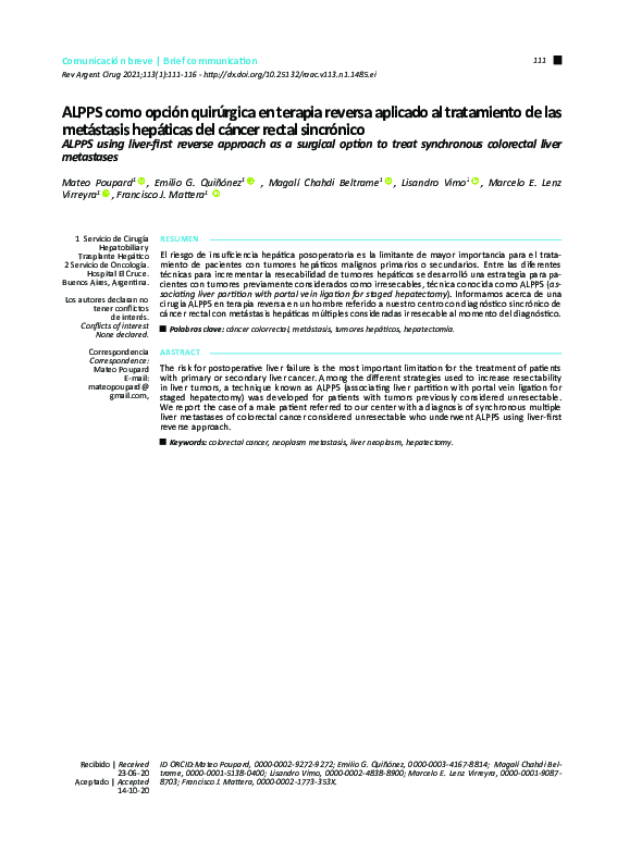 (PDF) ALPPS como opción quirúrgica en terapia reversa aplicado al ...