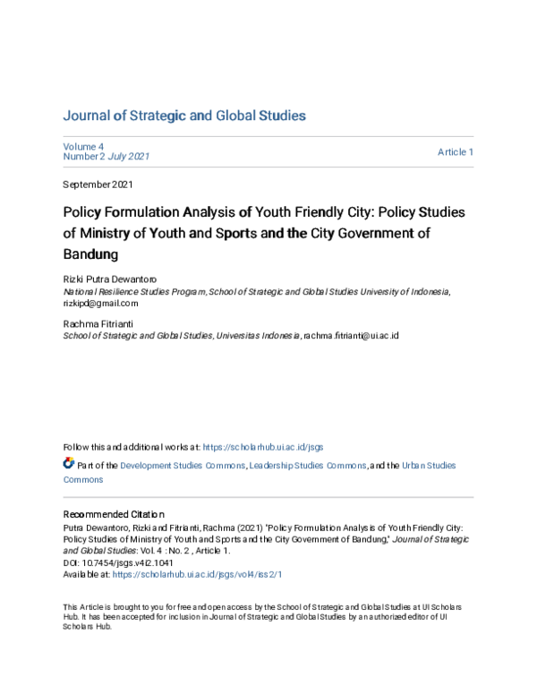 (PDF) Policy Formulation Analysis of Youth Friendly City: Policy ...