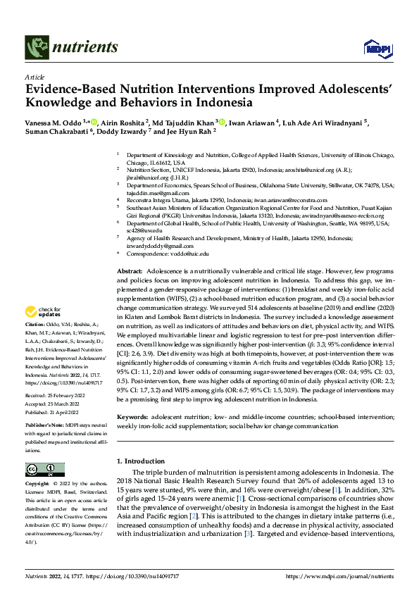(PDF) Evidence-Based Nutrition Interventions Improved Adolescents ...