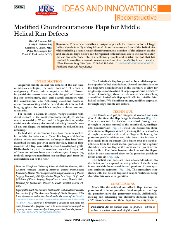 (PDF) Modified Chondrocutaneous Flaps for Middle Helical Rim Defects ...