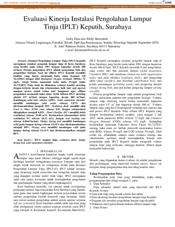 (PDF) Evaluasi Kinerja Instalasi Pengolahan Lumpur Tinja (IPLT) Keputih ...