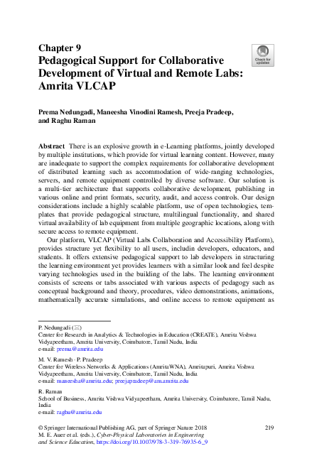 (PDF) Pedagogical Support for Collaborative Development of Virtual and Remote Labs: Amrita VLCAP
