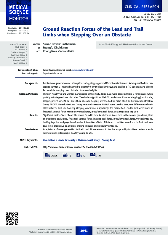 (PDF) Ground Reaction Forces of the Lead and Trail Limbs when Stepping ...