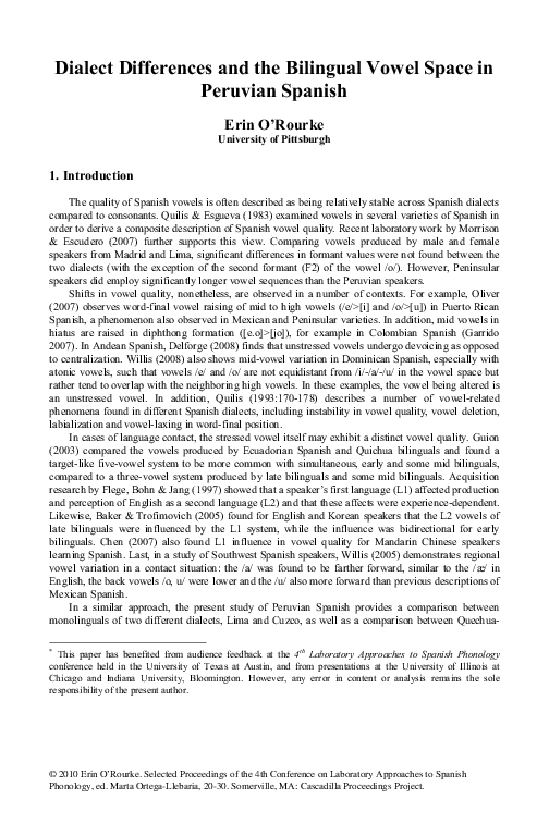 (PDF) Dialect differences and the bilingual vowel space in Peruvian Spanish