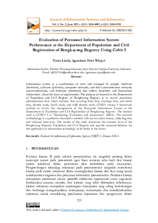 Pdf Evaluation Of Personnel Information System Performance At The Department Of Population And