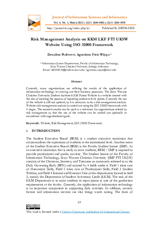 (PDF) Risk Management Analysis on KKM LKF FTI UKSW Website Using ISO ...