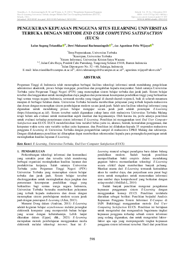 (PDF) Pengukuran Kepuasan Pengguna Situs E-Learning Universitas Terbuka Dengan Metode End User ...