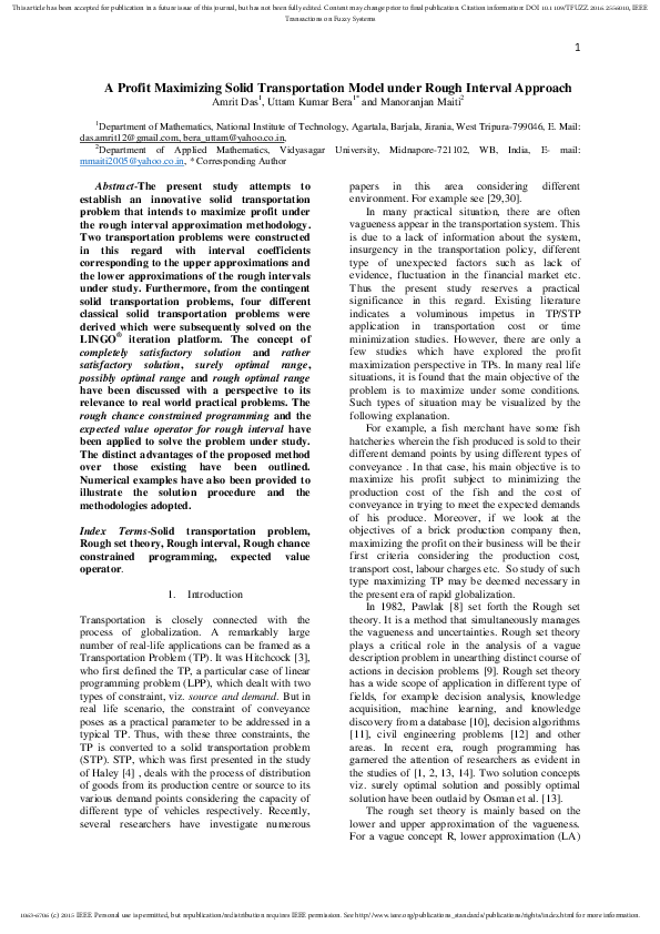 (PDF) A Profit Maximizing Solid Transportation Model Under a Rough Interval Approach