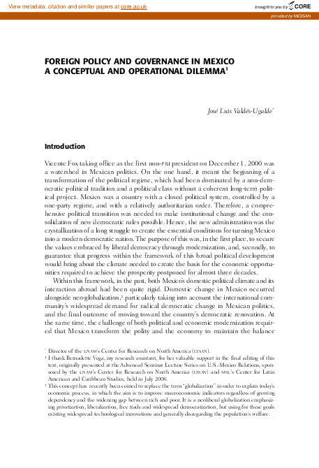 (PDF) Foreign Policy and Governance in Mexico A Conceptual and ...
