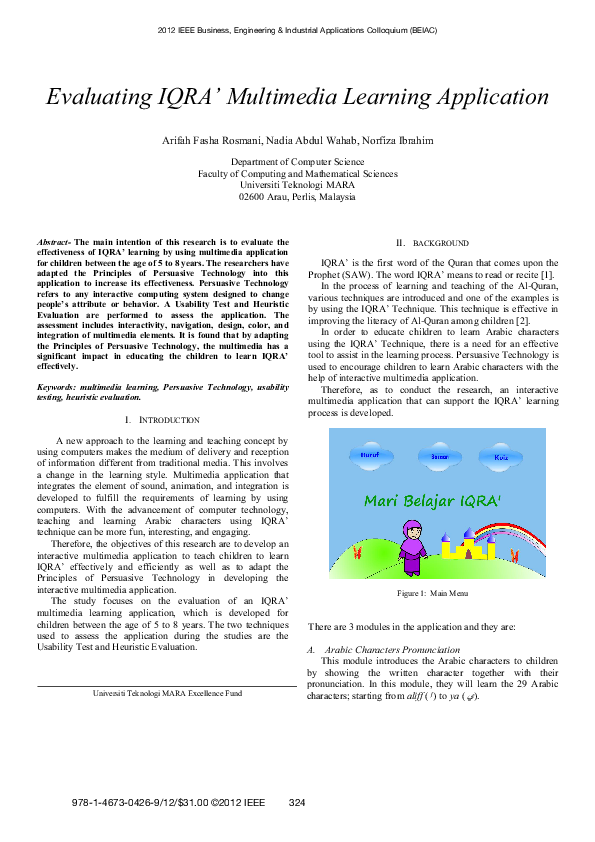 (PDF) Evaluating IQRA' multimedia learning application