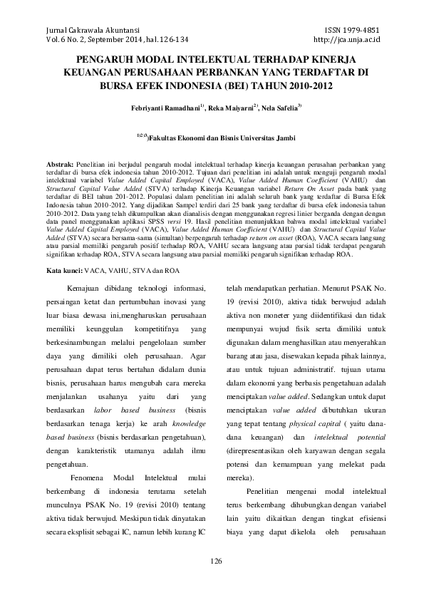 (PDF) Pengaruh Modal Intelektual Terhadap Kinerja Keuangan Perusahaan Perbankan Yang Terdaftar ...