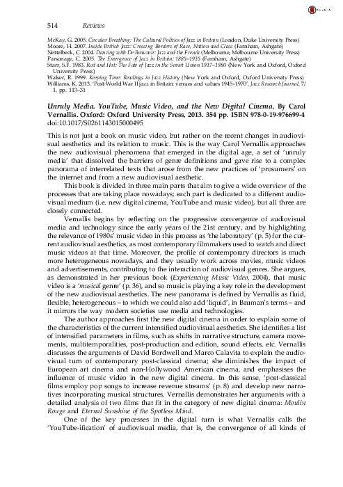 (PDF) Unruly media: YouTube, music video, and the new digital cinema