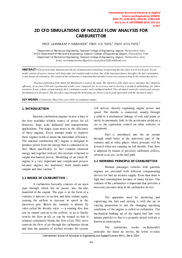 (PDF) 2D CFD Simulations of Nozzle Flow Analysis for Carburettor