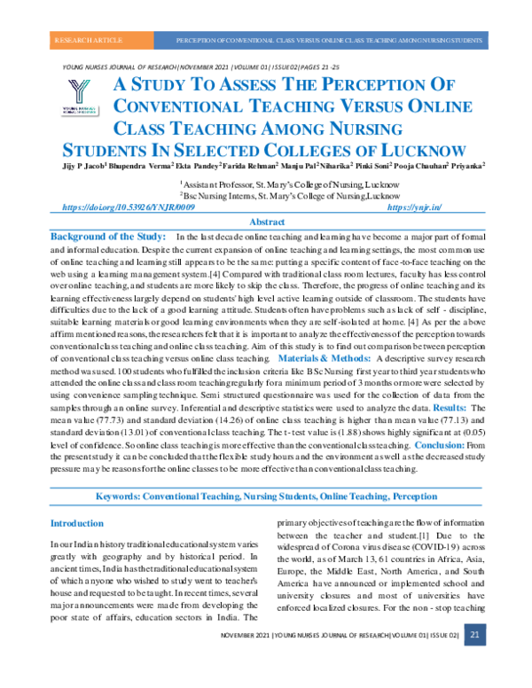 (PDF) A Study to Assess the Perception of Conventional Teaching Versus ...