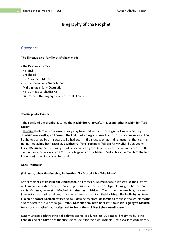 (DOC) Biography of the Prophet Muhammad ﷺ