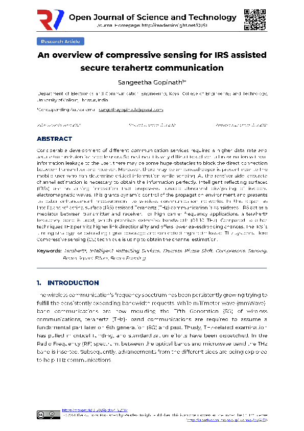 (PDF) An overview of compressive sensing for IRS assisted secure terahertz communication