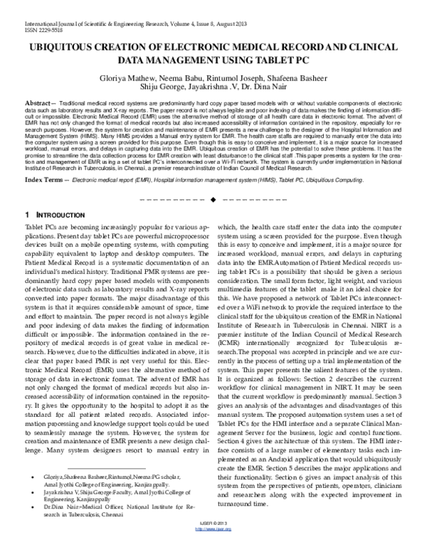 (PDF) Ubiquitous Creation of Electronic Medical Record and Clinical ...