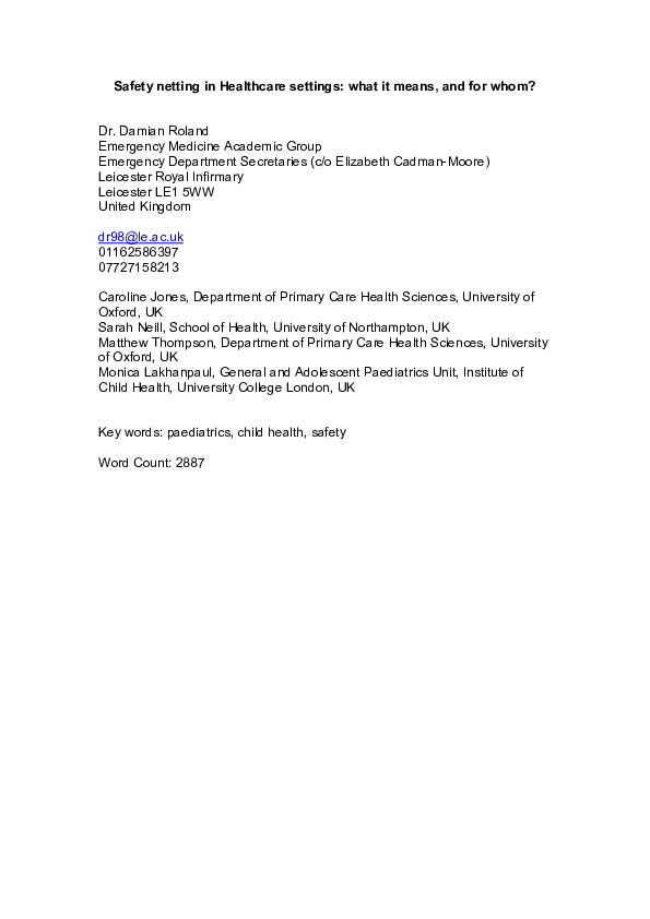 (PDF) Safety netting in healthcare settings: what it means, and for ...