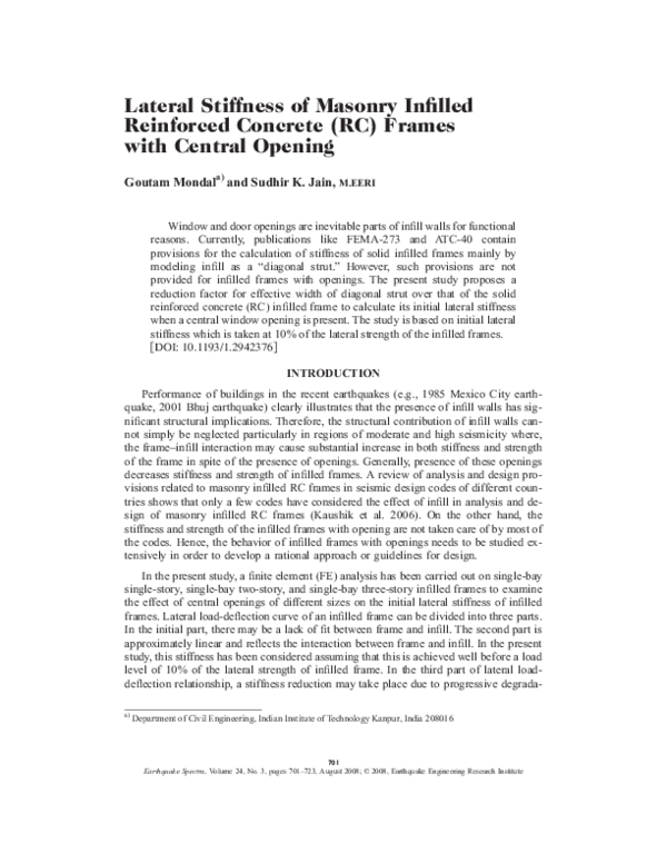 (PDF) Lateral Stiffness of Masonry Infilled Reinforced Concrete (RC ...