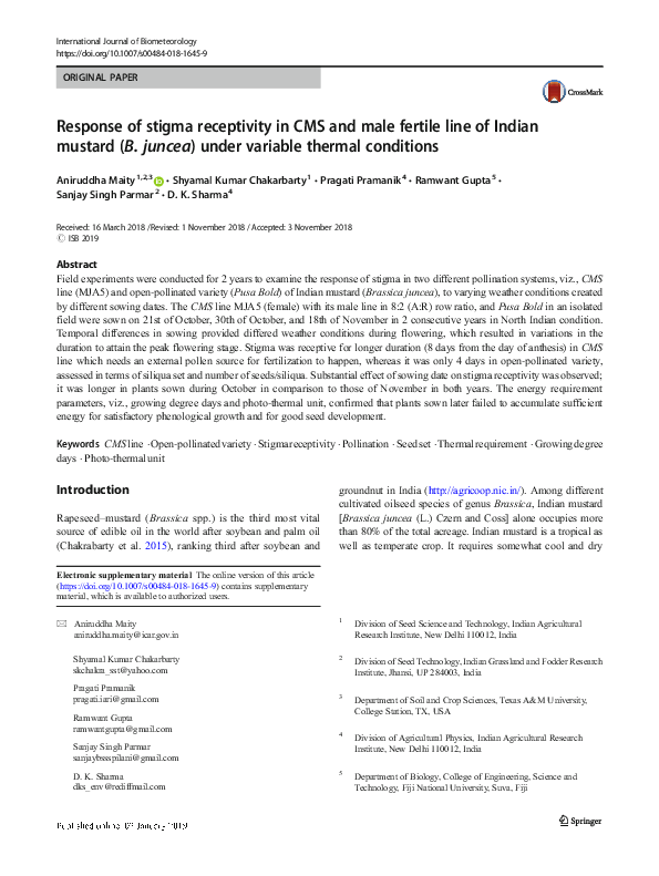 (PDF) Response of stigma receptivity in CMS and male fertile line of ...