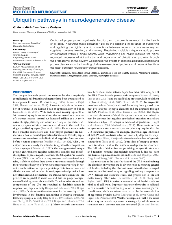 Pdf Ubiquitin Pathways In Neurodegenerative Disease Henry Paulson