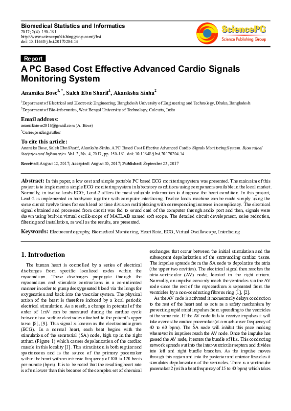 (PDF) A PC Based Cost Effective Advanced Cardio Signals Monitoring System