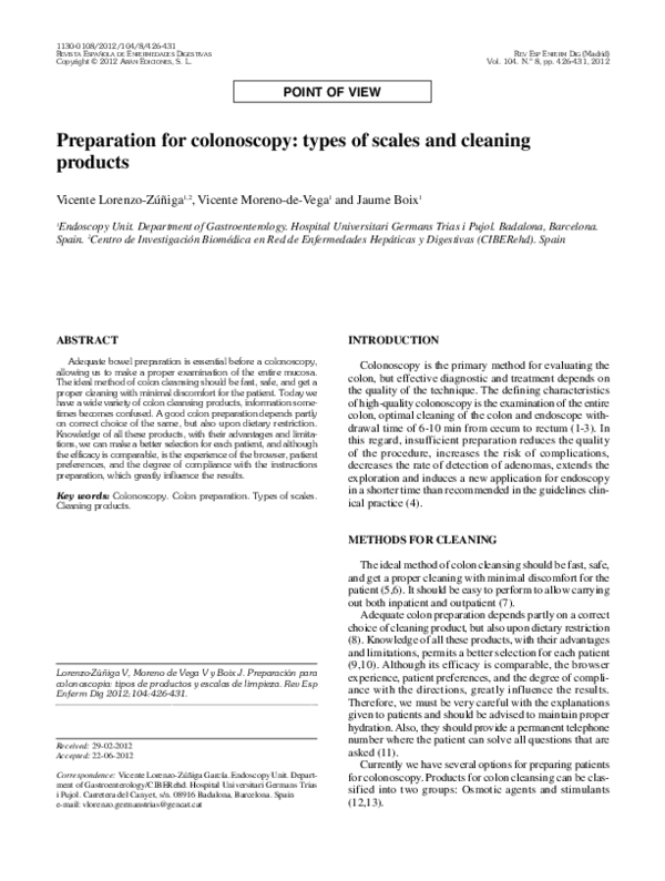 (PDF) Preparation for colonoscopy: types of scales and cleaning products