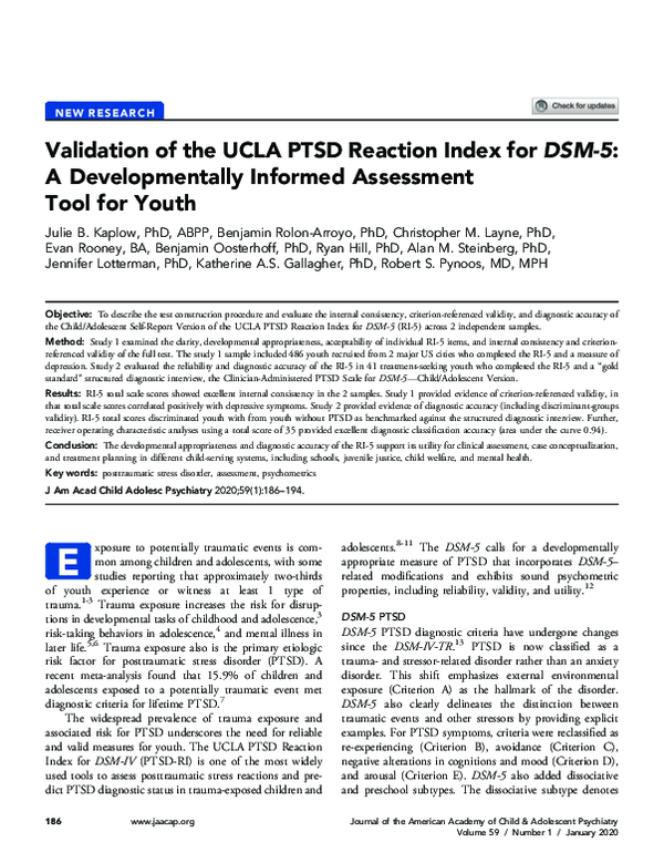 (PDF) Validation of the UCLA PTSD Reaction Index for DSM-5: A ...