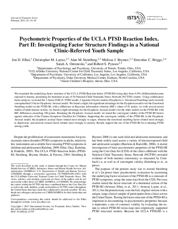 (PDF) Psychometric Properties of the UCLA PTSD Reaction Index. Part II ...