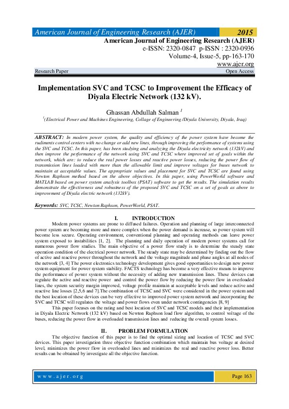 (PDF) Implementation SVC and TCSC to Improvement the Efficacy of Diyala Electric Network (132 kV)