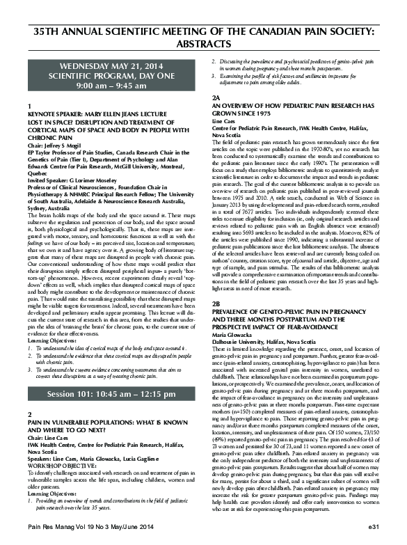(PDF) 35th Annual Scientific Meeting of the Canadian Pain Society ...