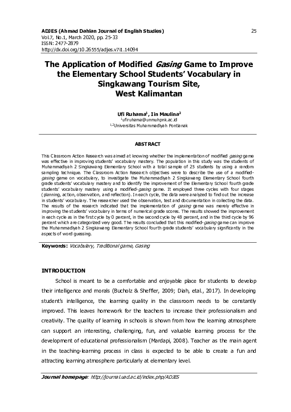 (PDF) The Application of Modified Gasing Game to Improve the Elementary ...