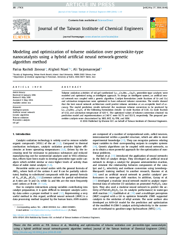 Pdf Modeling And Optimization Of Toluene Oxidation Over Perovskite