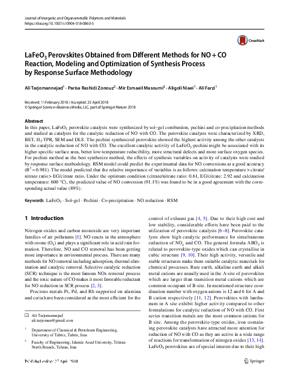 (PDF) LaFeO3 Perovskites Obtained from Different Methods for NO + CO ...