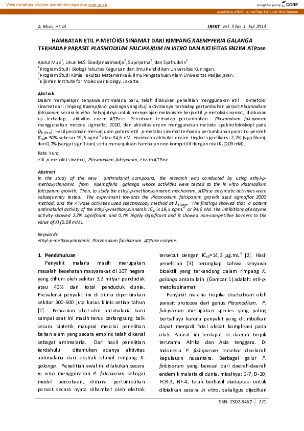(PDF) HAMBATAN ETIL P-METOKSI SINAMAT DARI RIMPANG KAEMPFERIA GALANGA ...