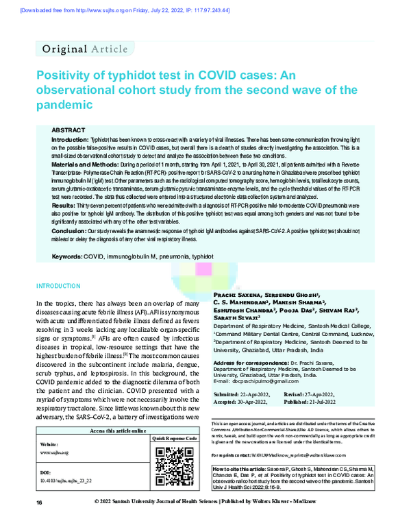 (PDF) Positivity of typhidot test in COVID cases: An observational ...