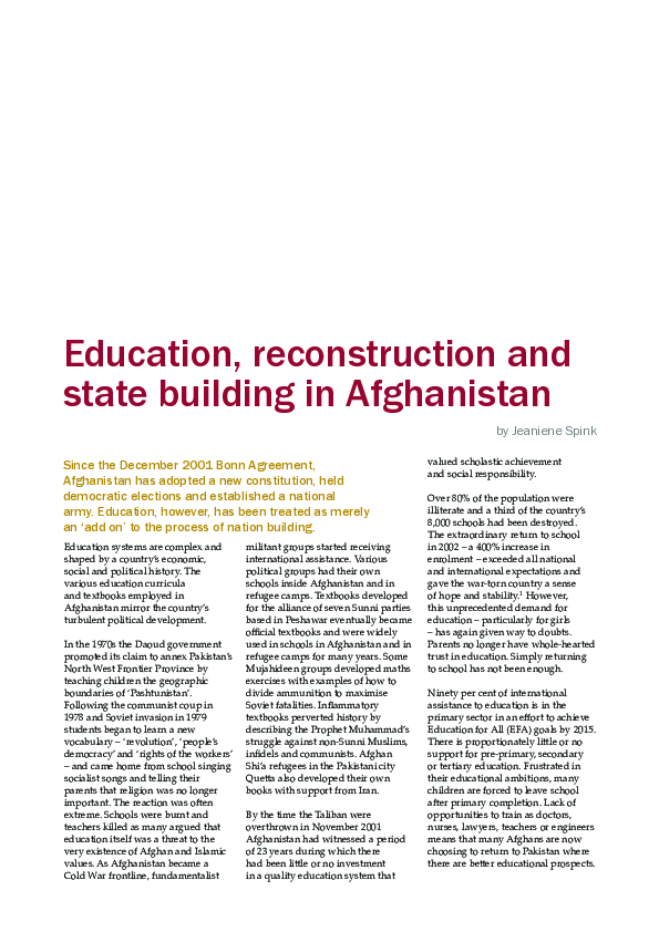 (PDF) Education, reconstruction and state building in Afghanistan