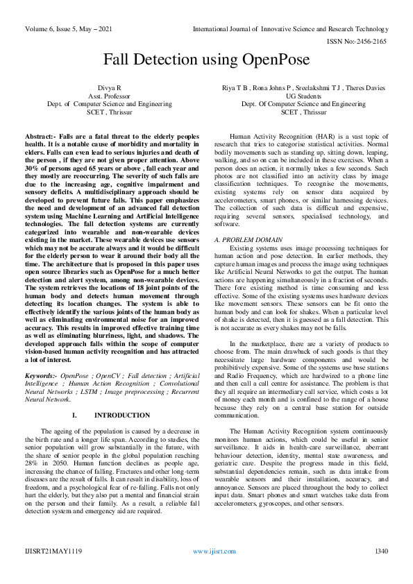(PDF) Fall Detection using OpenPose
